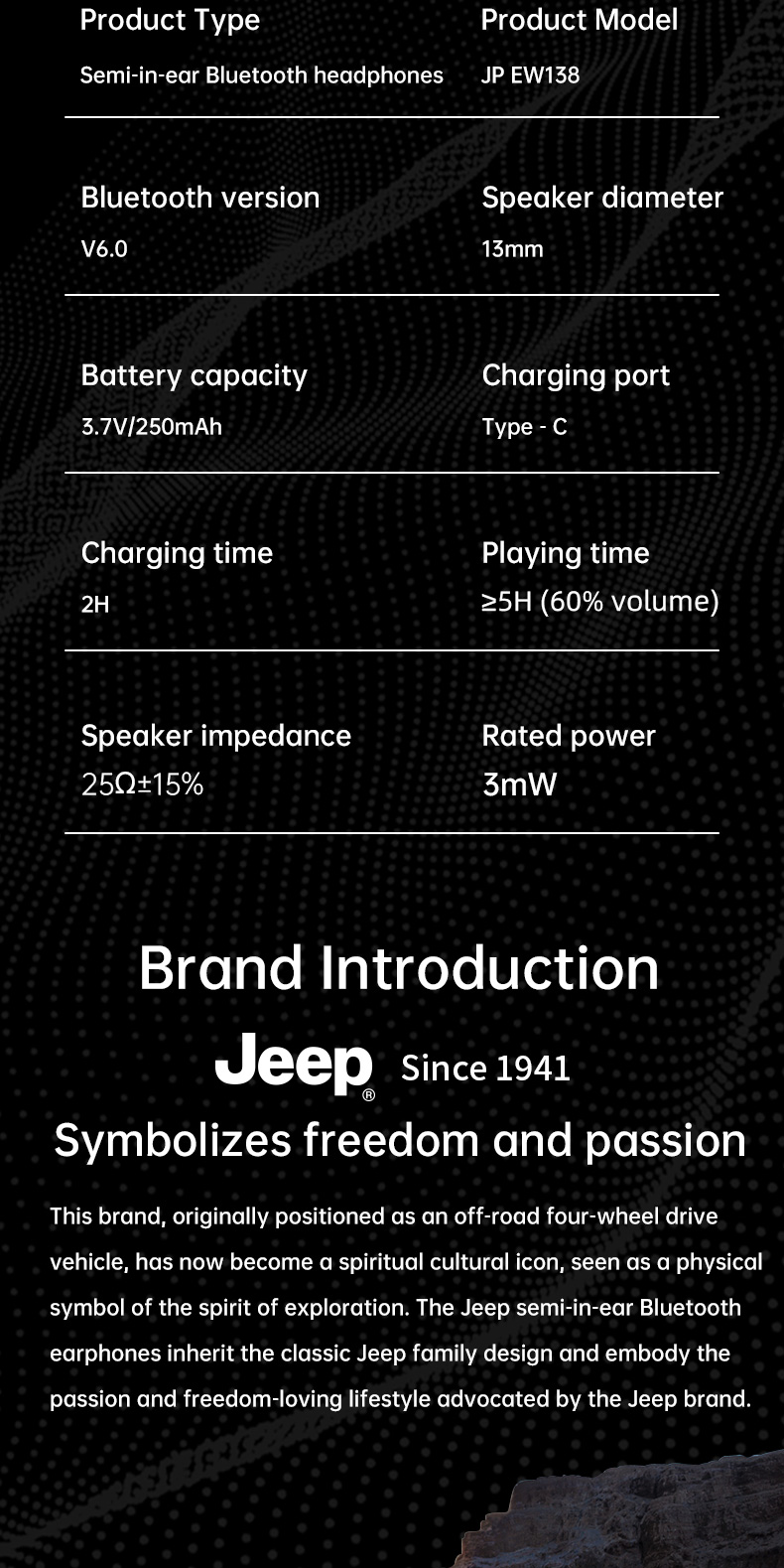 Jeep EW138 TWS Bluetooth 6.0 Earphones HIFI Sound Quality Touch Control ...