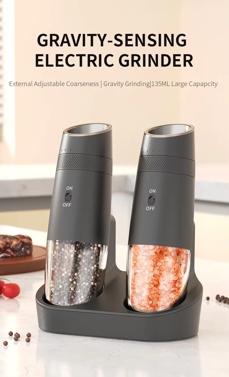 Pepper Grinder, Rechargeable, with Charging Base, Gravity Induction, Large Capacity 135mL, R3b-T ...