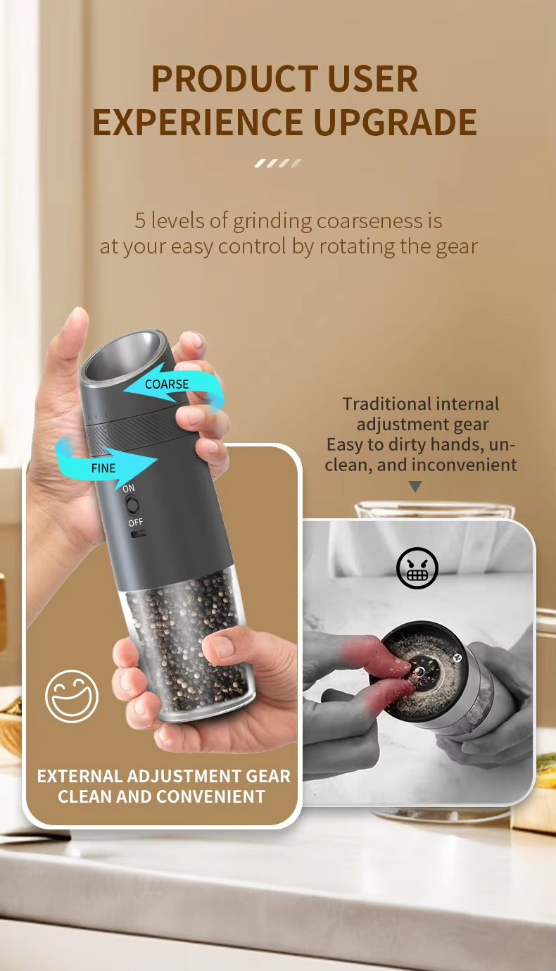 Pepper Grinder, Rechargeable, with Charging Base, Gravity Induction, Large Capacity 135mL, R3b-T ...