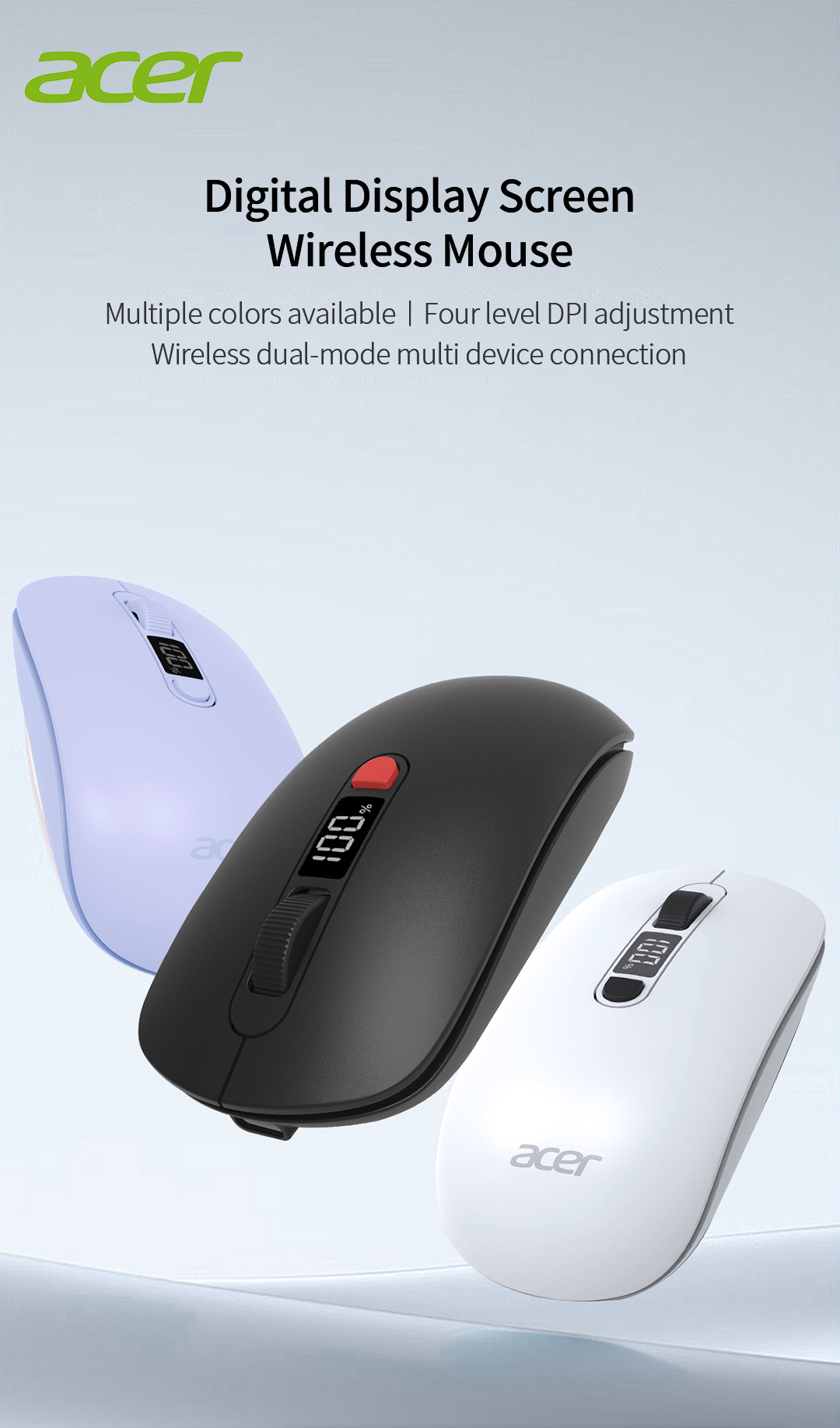 Acer OMR060 Wireless Mouse 2.4GHz & Bluetooth Connections Digital ...