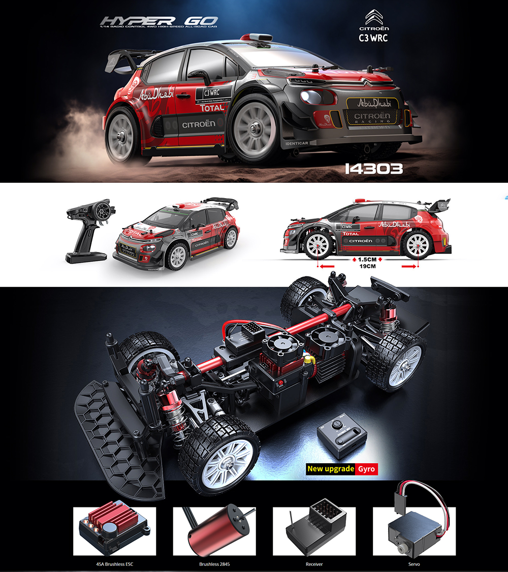 MJX HYPER 14303 WRC C3 1/14 RC Remote Control Car Brushless High-Speed ...