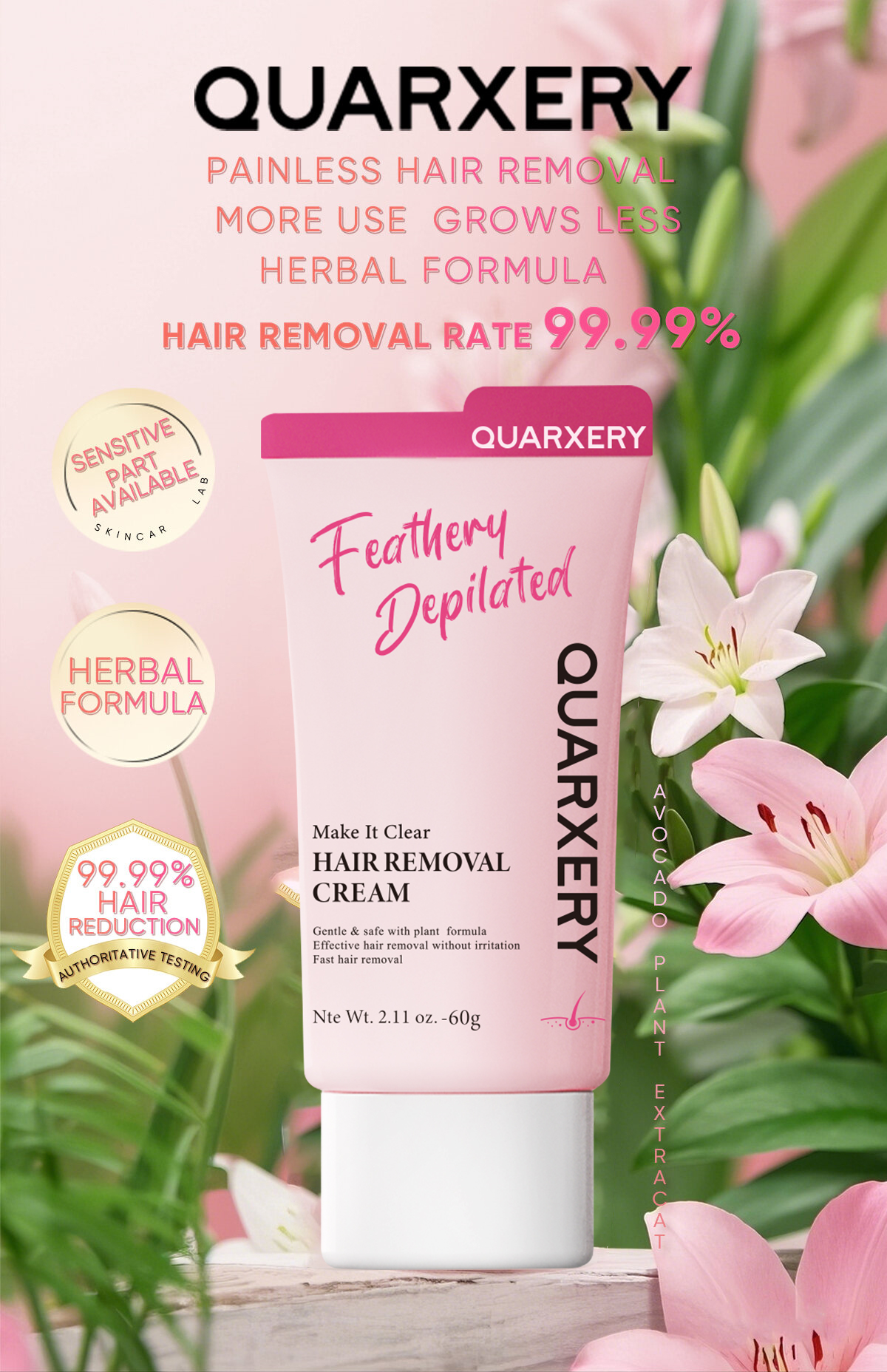 Quarxery Hair Removal Cream Antibacterial Painless Depilatory Cream 60g ...