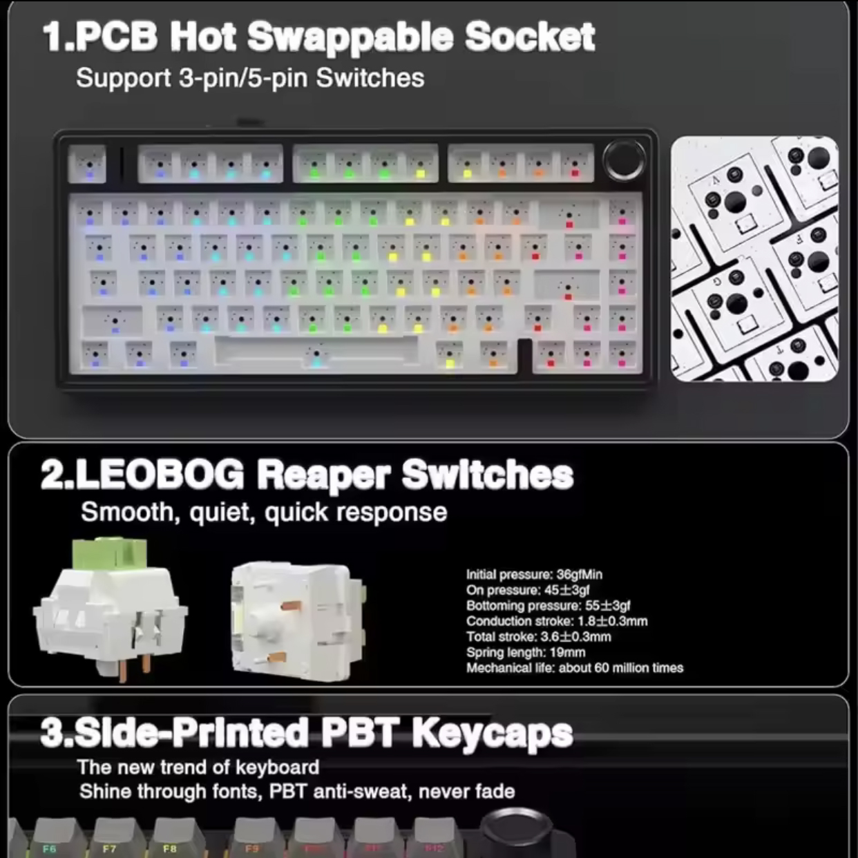 AULA F75 Bluetooth /2.4G wireless/wired three-mode mechanical gaming ...