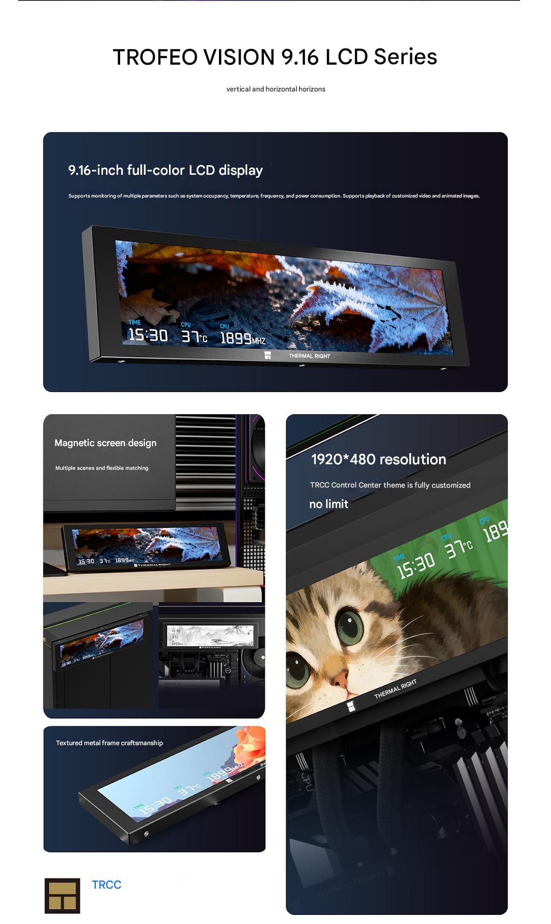 Thermalright TROFEO VISION 9.16 Inch LCD 1280*480 resolution full-color ...