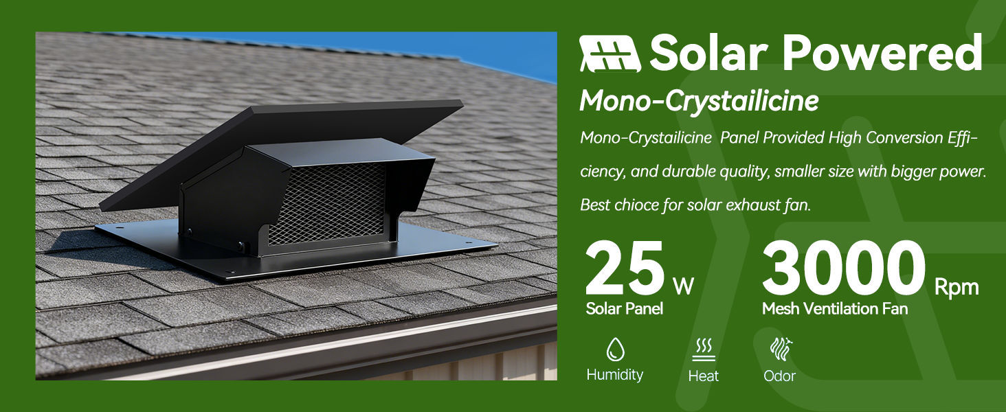 25W Solar Attic Fan, 8 Inch IP68 Waterproof Solar Roof Vent Fan, Ideal ...