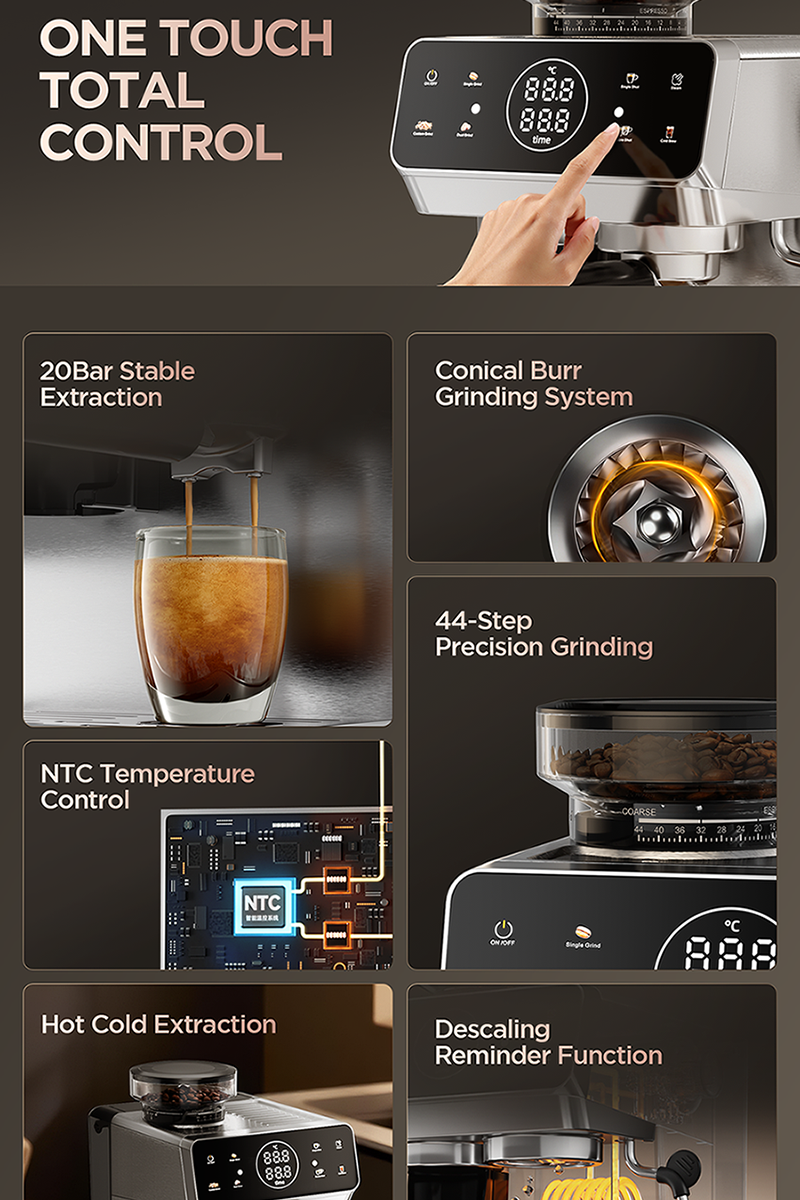 Cafelffe 20Bar Touch Screen Espresso Coffee Maker with Anti-Splash ...