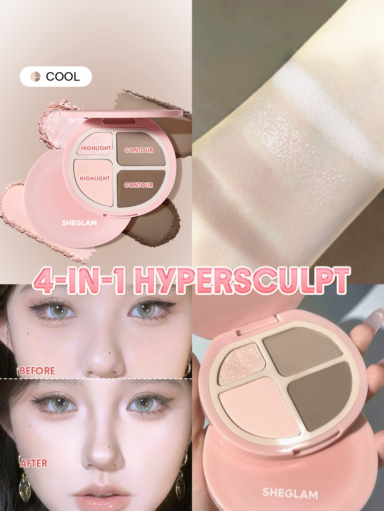 SHEGLAM Hypersculpt 4-in-1 Highlight & Contour Palette Ultra-Fine ...