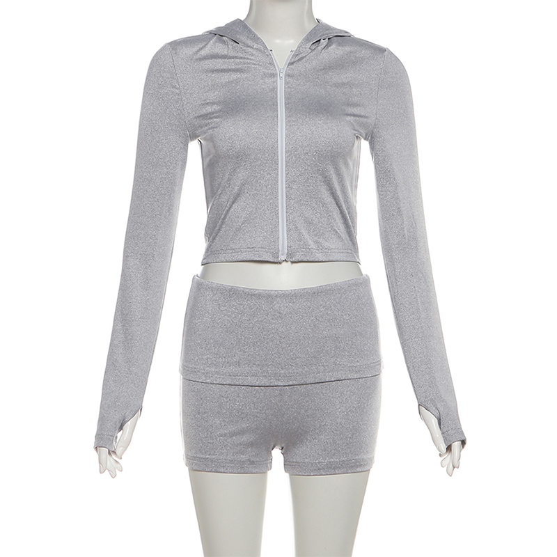 Weird Puss Sporty Tracksuits 2-Piece Set Women Hooded Zip Jacket+Shorts ...