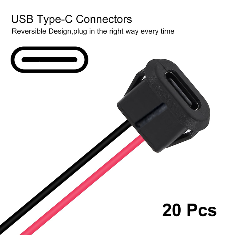 10PCS Type-C Female Chassis Wire 2Pin USB Connectors Type-C Female ...