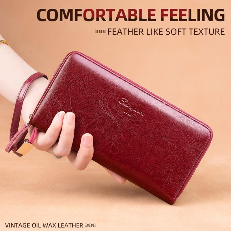 Elegant Travel Anti RFID Cow Genuine Leather Zipper Long 6.7inch Phone ...