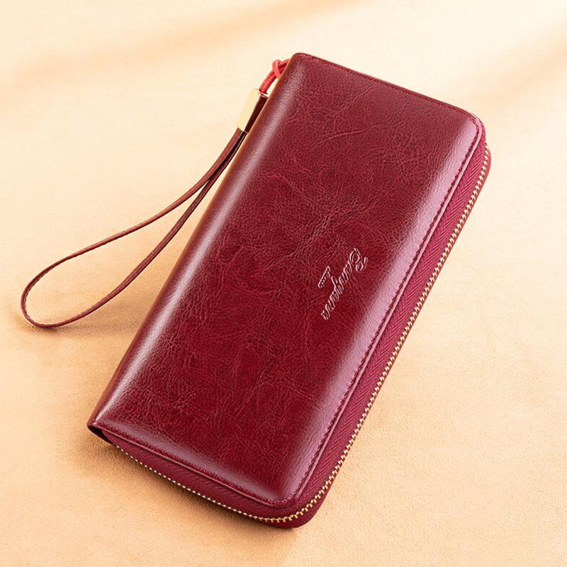 Elegant Travel Anti RFID Cow Genuine Leather Zipper Long 6.7inch Phone ...