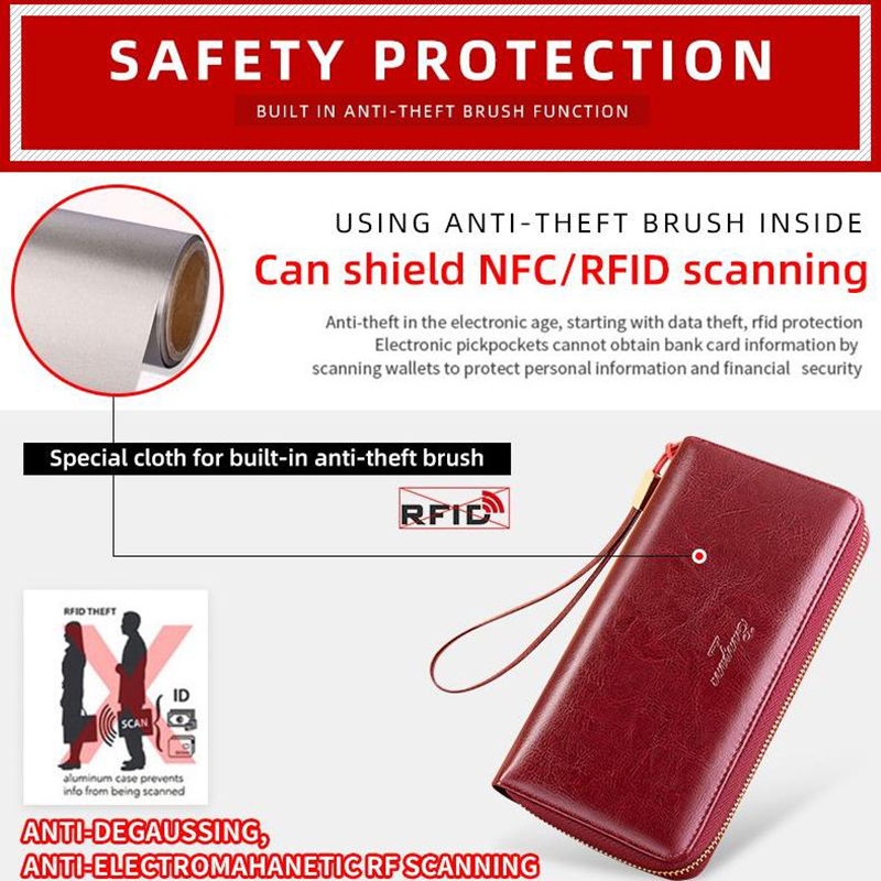 Elegant Travel Anti RFID Cow Genuine Leather Zipper Long 6.7inch Phone ...