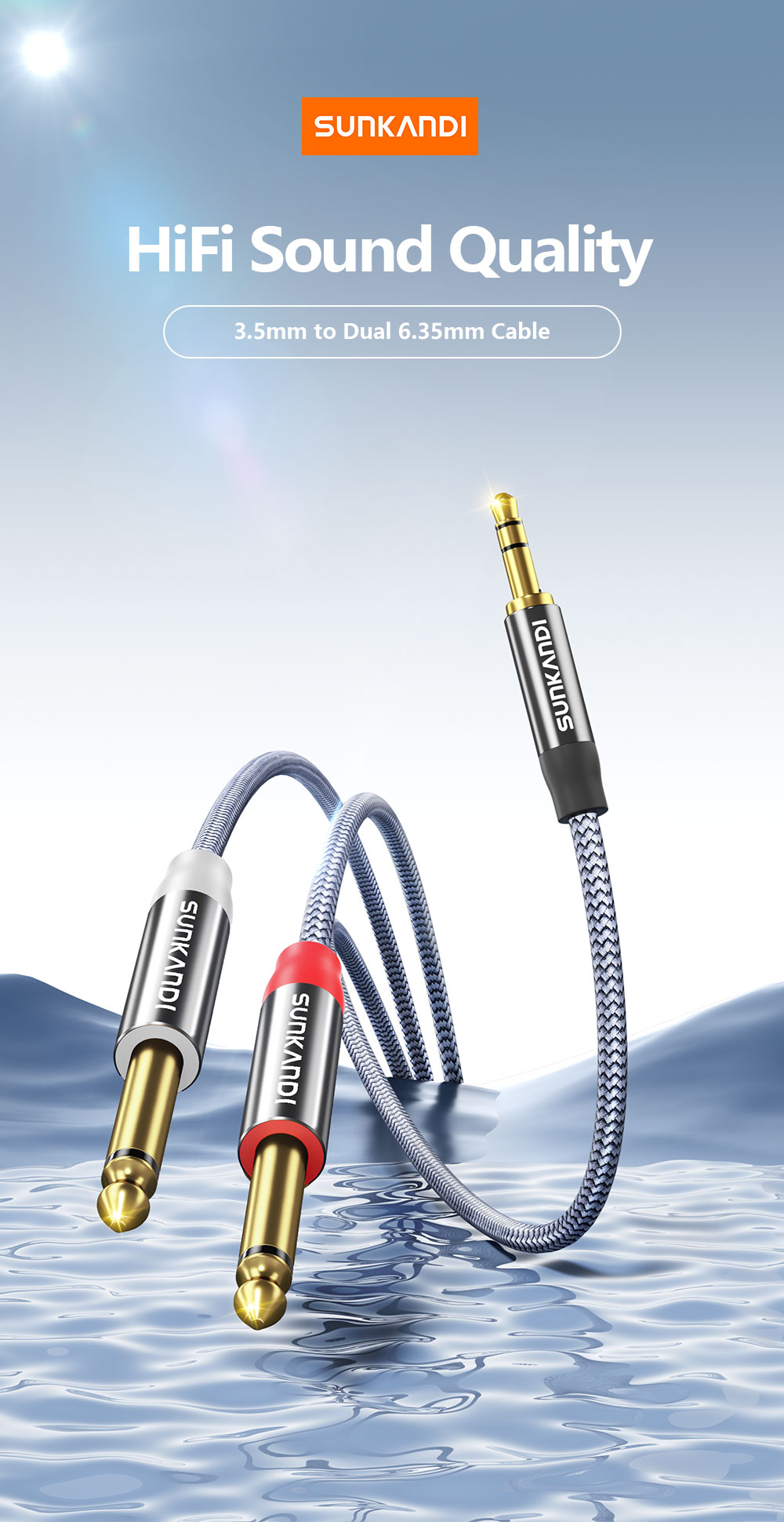 SUNKANDi 3.5mm Male to Dual 6.35mm Male Audio Cable for Mixer Amplifier ...