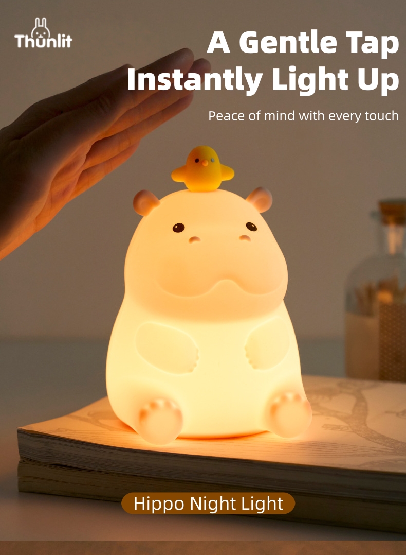 Thunlit Hippo Night Light USB Rechargeable Silicone Pat Light Bedroom ...
