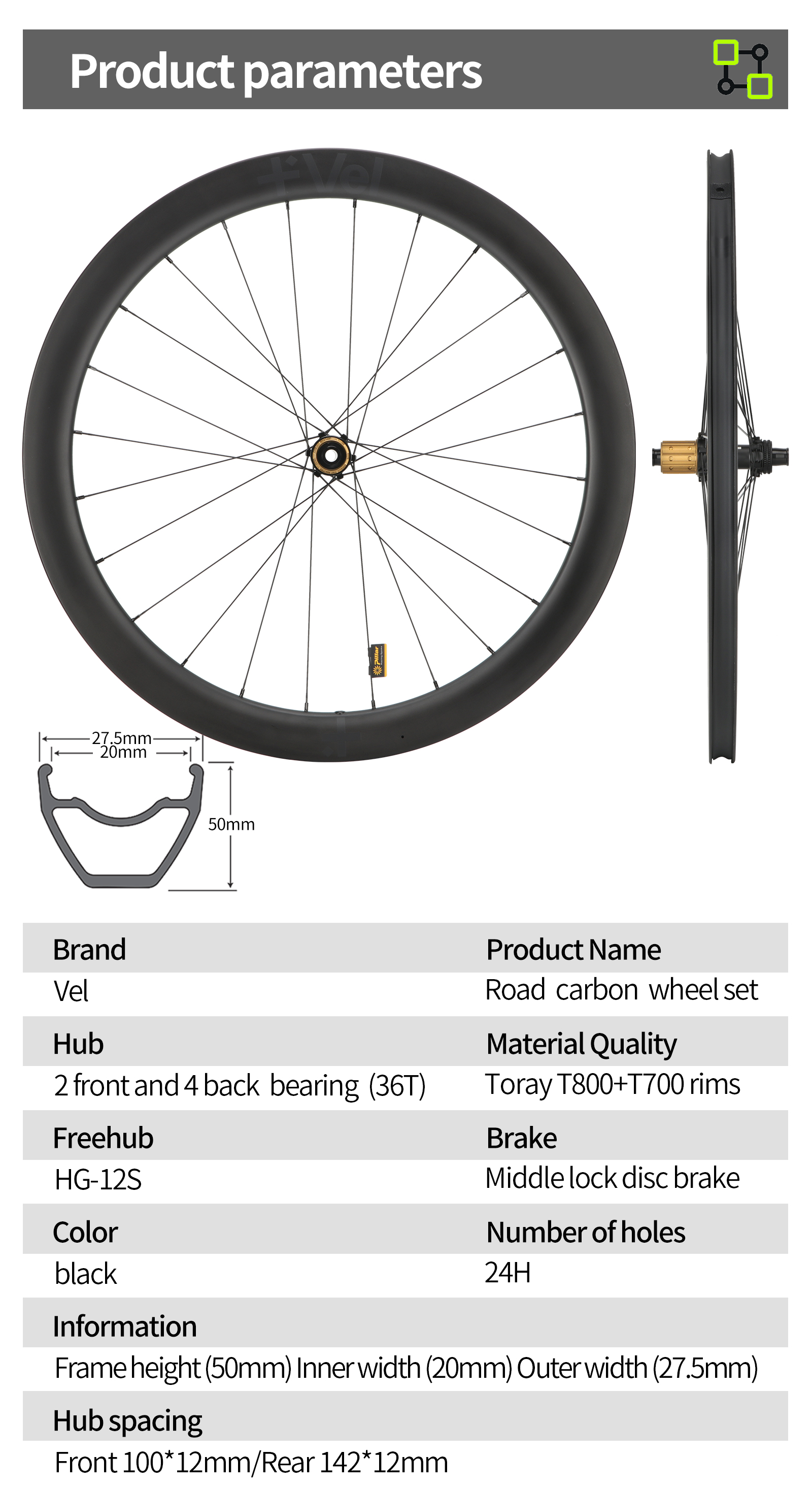 MEROCA VEL Carbon Fiber Wheelset 700C Road Bike Tubeless Disc Brake 36T ...