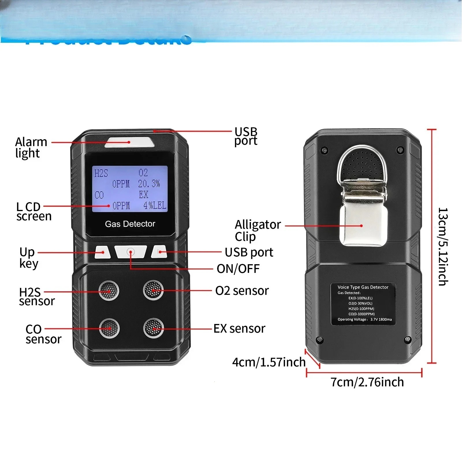Portable 4 Gas Detector Rechargeable Multi Gas Monitor Air Quality ...