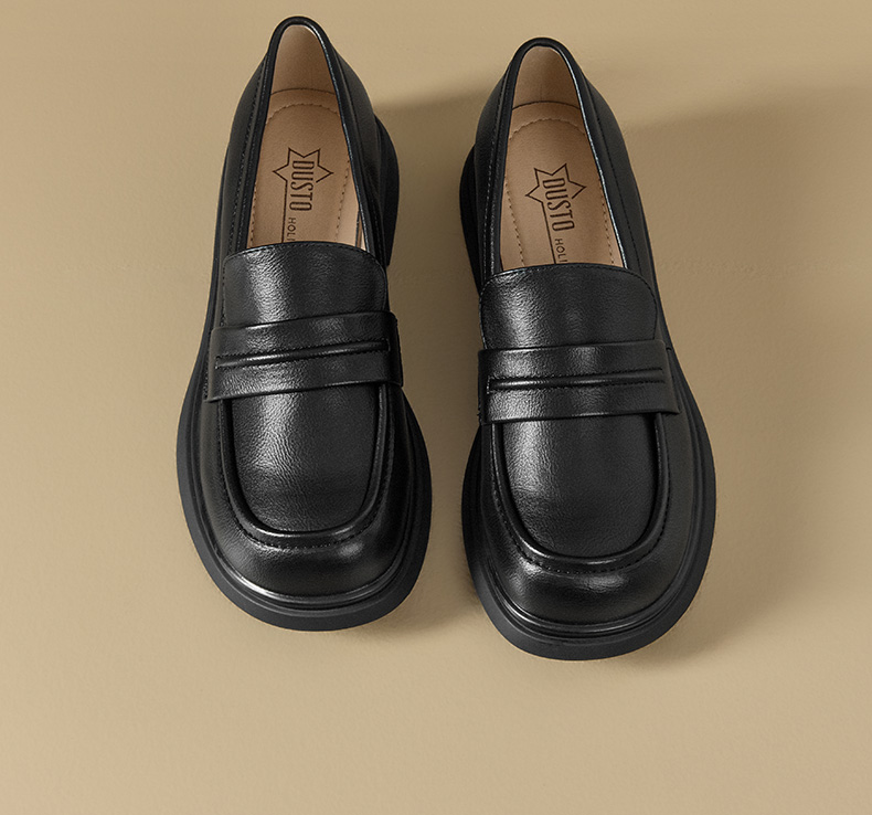 DUSTO Shoes for Women Black Shoes Loafers Shoes Round Toe 3.2cm Thick ...