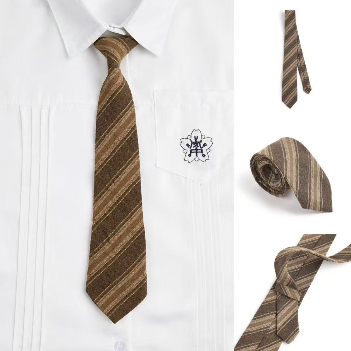 JK Necktie Coffee Brown Hand-Tied Cotton Tie 7cm Slim Unisex Vintage ...