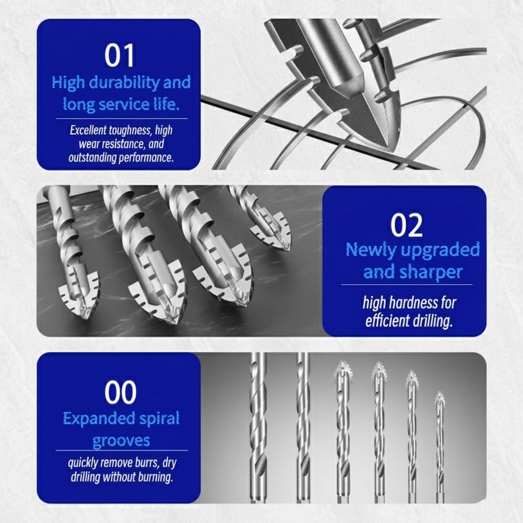 7pcs Upgrade Carbide Four Blade Serrated Eccentric Dry Drill Bit Set ...
