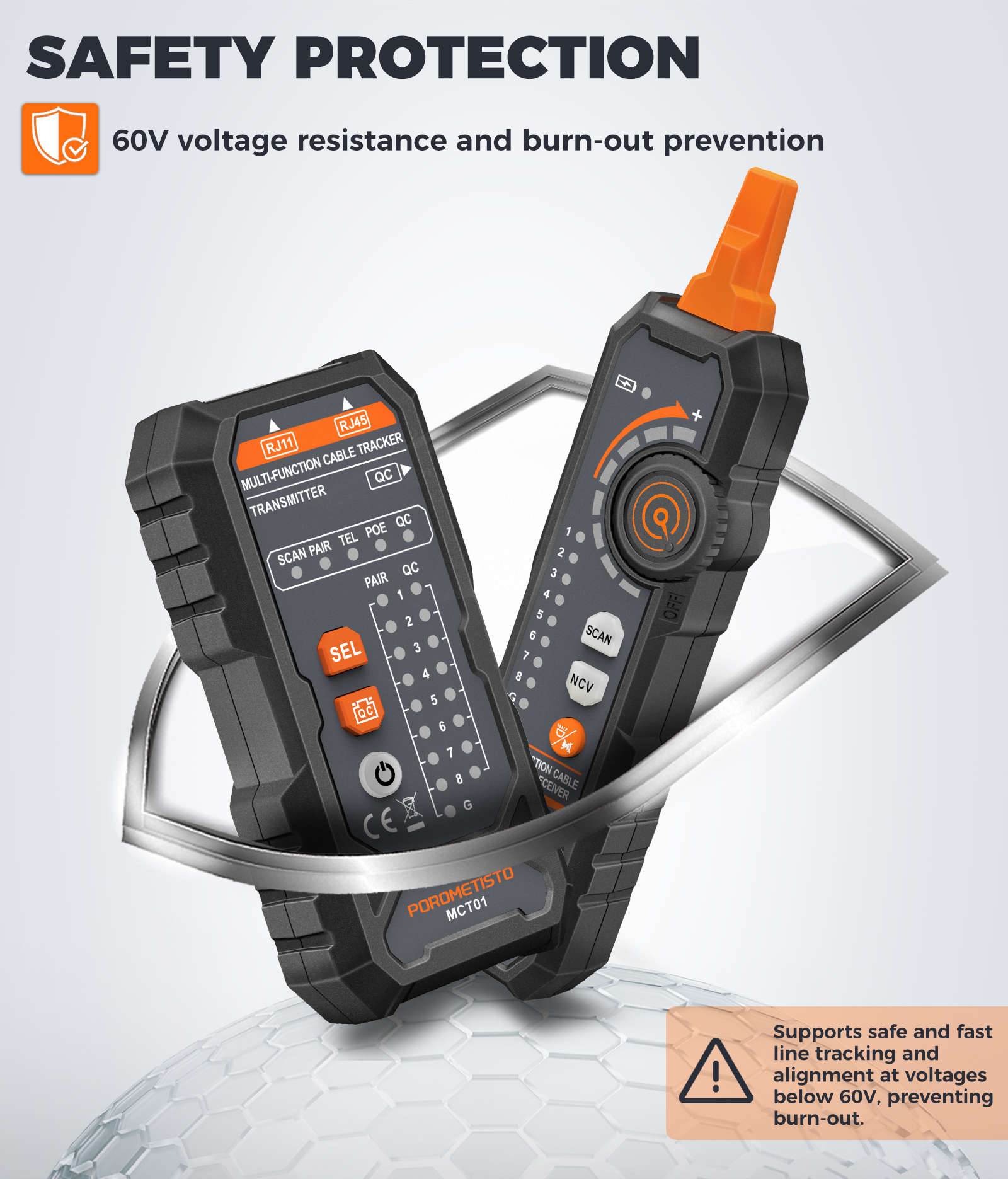 POROMETISTO MCT01 Network Cable Tester 60V Intelligent Anti-burn RJ11 ...