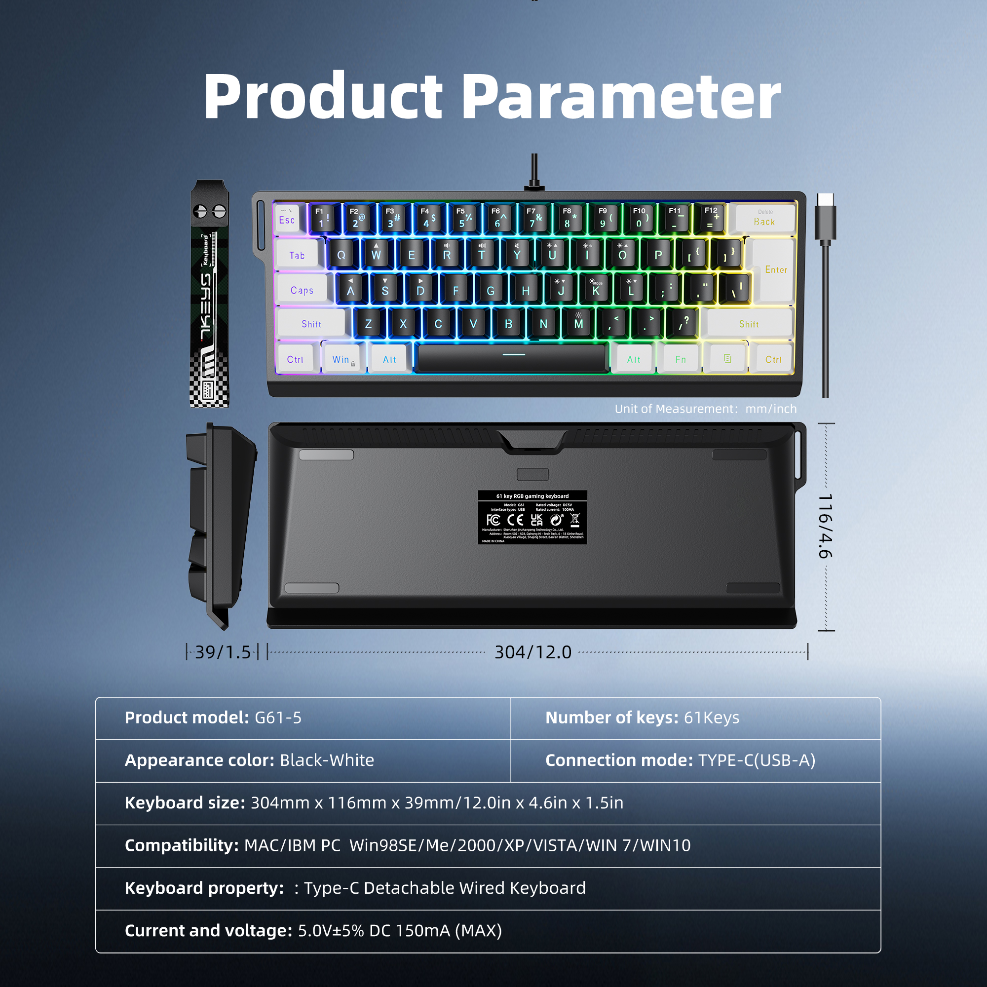 G61-5 60% Mini Small Keyboard, Portable Gaming Keyboard with RGB ...