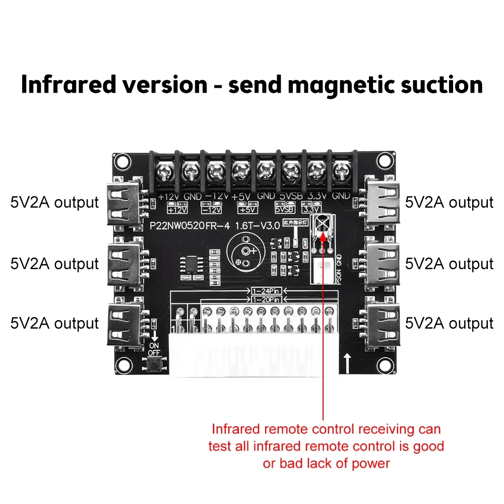 24 Pins ATX Power Supply Breakout Board and Acrylic Case Kit Module ...