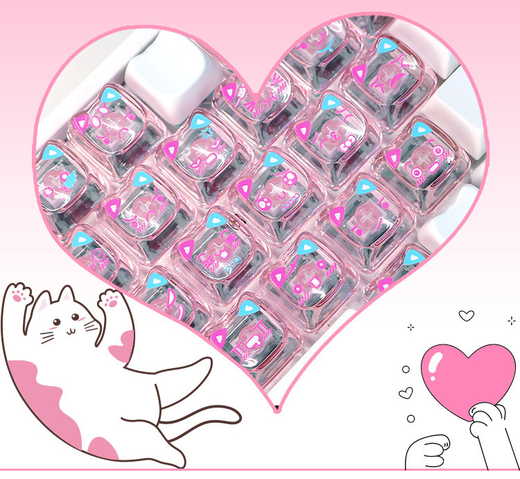 MAO Cat Love Keycaps 21 Keys PC Material Transparent Keycap(With ...