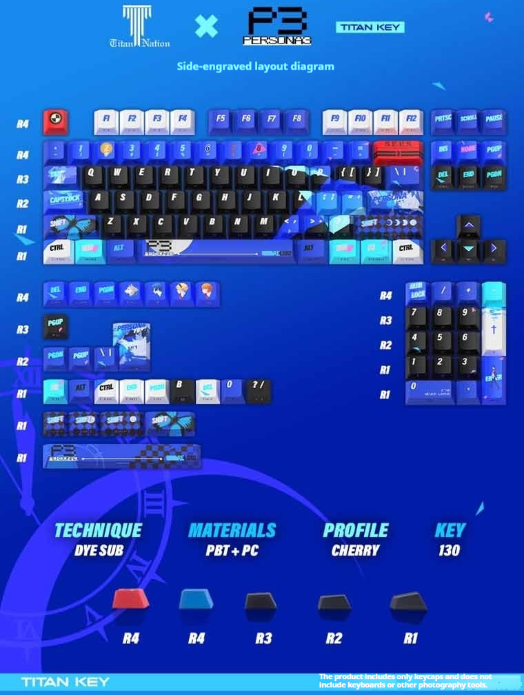 Titannation Persona 3 Royal P3R PBT Hot Sublimation Blue Nuke Side ...