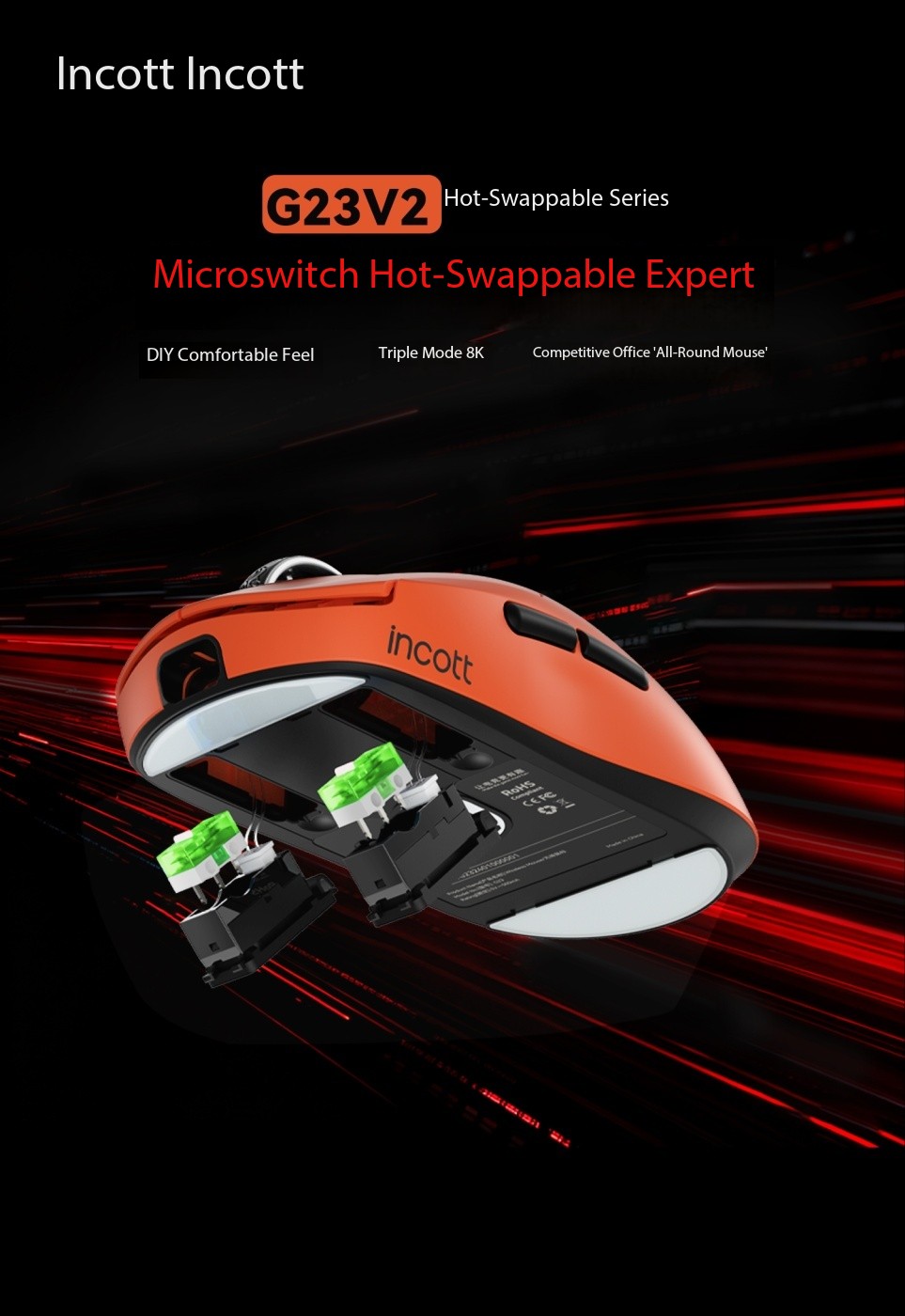 Incott G23 V2 mouse micro-switch hot-swaddable gaming mouse ...