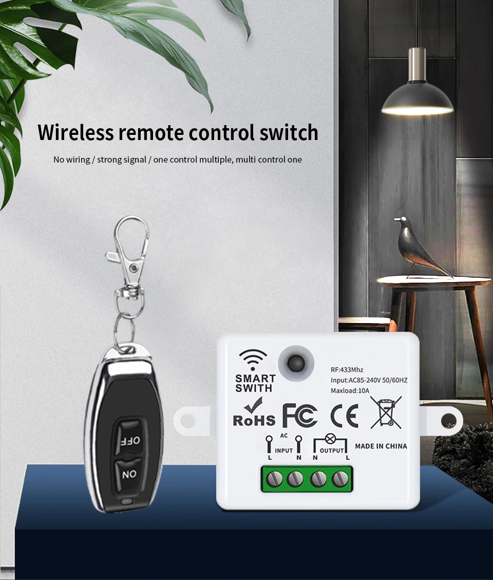 RF 433MHz Wireless Remote Control Light Switch AC 220V 110V 10A ...