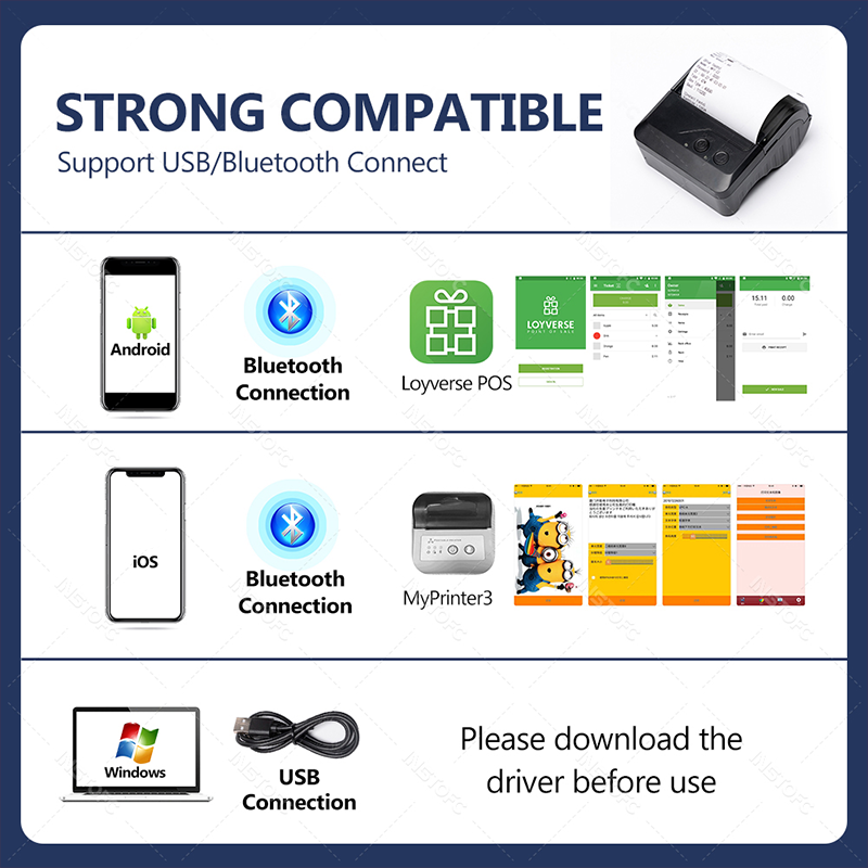 80mm Thermal Printer Portable Receipt Ticket Wireless Bluetooth Mobile ...