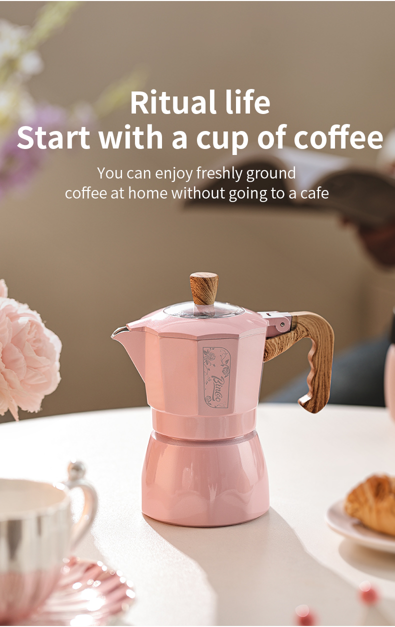 BINCOO Cherry Blossom Pink Moka Pot Dual-Valve Coffee Pot Set Compact ...