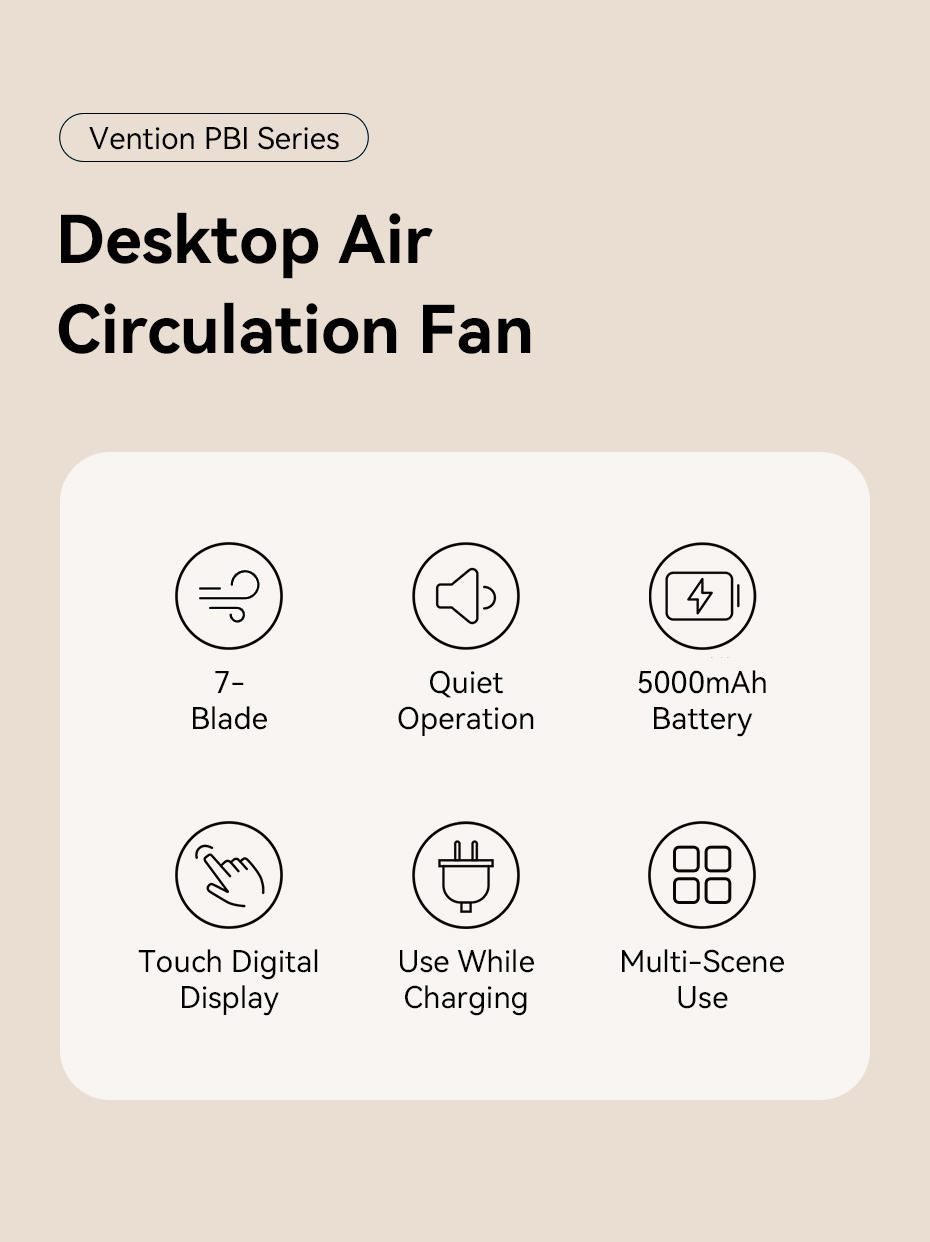 Vention Ultra Performance Desk Fan 5000mAh - 100 Speed Settings Air ...