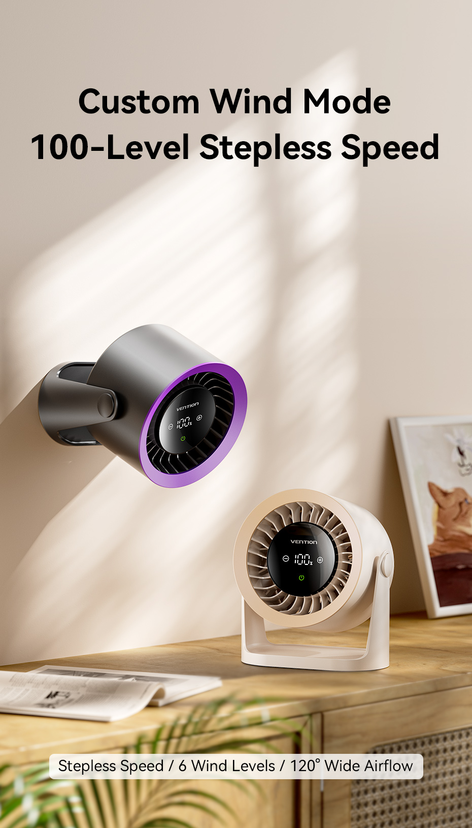 Vention Ultra Performance Desk Fan 5000mAh - 100 Speed Settings Air ...