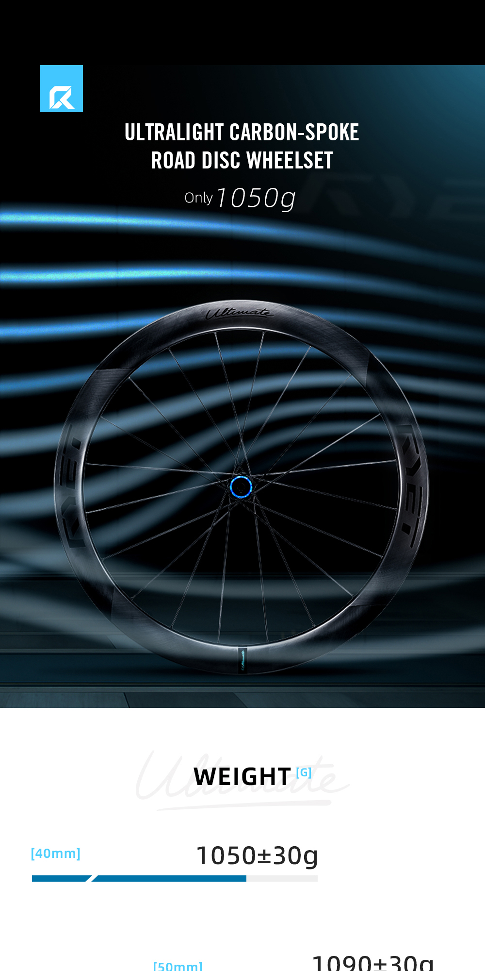 RYET 1050g Full Carbon Road Wheelset Ultra Light Aero Disc Brake Carbon ...