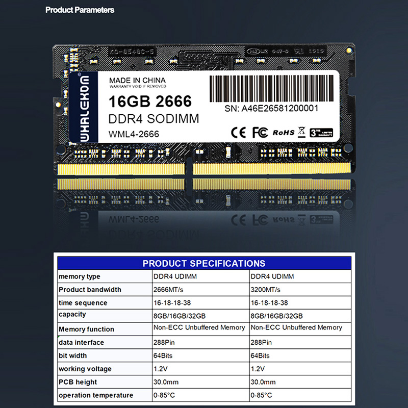 Whalekom DDR5 DDR4 Laptop RAM 8GB/16GB 2666Mhz/3200Mhz/5600Mhz SODIMM ...