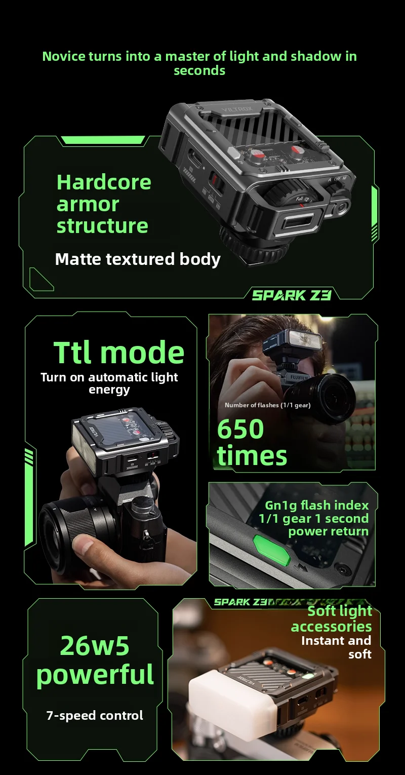 Viltrox Z3 TTL on-camera Flash 26Ws GN16 7 Speed Control Camera ...