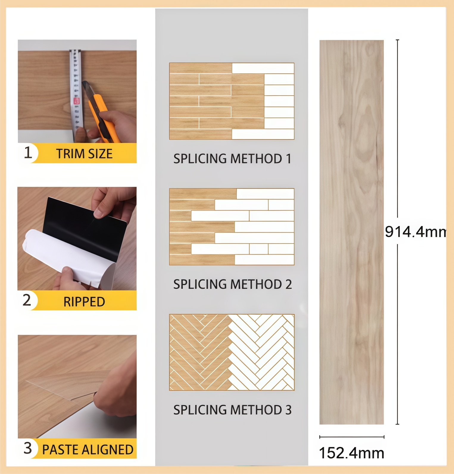 100PCS vinyl Floor sticker PVC Self-Adhesive 91cm x 15cm Wooden ...