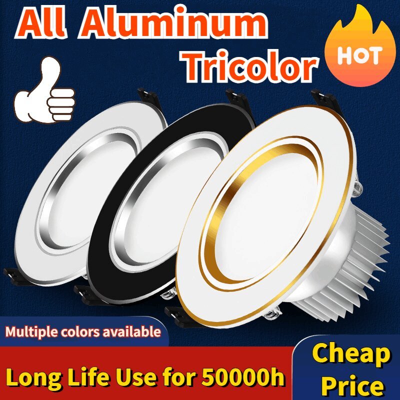 Three-Color Dimmable LED Downlight With Aluminum Housing And Multiple ...