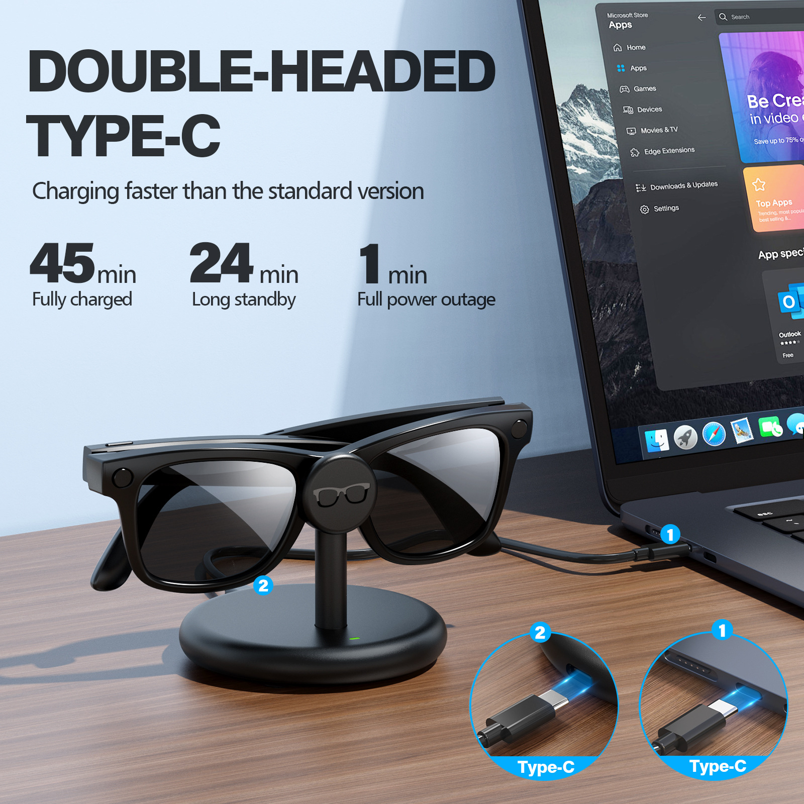 For Ray-Ban Meta 2 RGB Charger Dock Base Headliner/Skyler/Wayfare USB ...