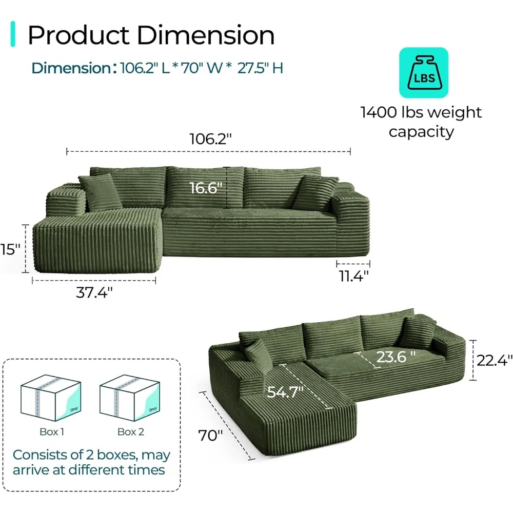EXINHOME Modular Sectional Sofa Corduroy Cloud Couch L Shaped Sofas ...