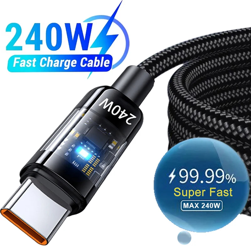 240W 10A Quick Charging USB C Cable Nylon Braided Transparent USB to ...