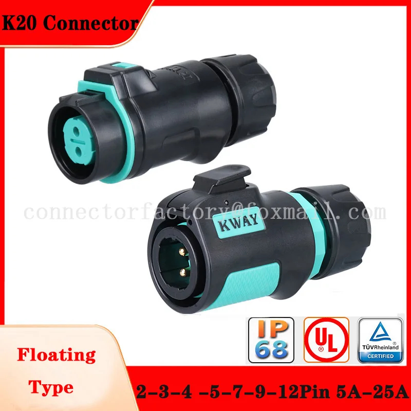 K20 waterproof IP68 aviation docking plug socket 2-3-4 core 5-7-9-12 ...