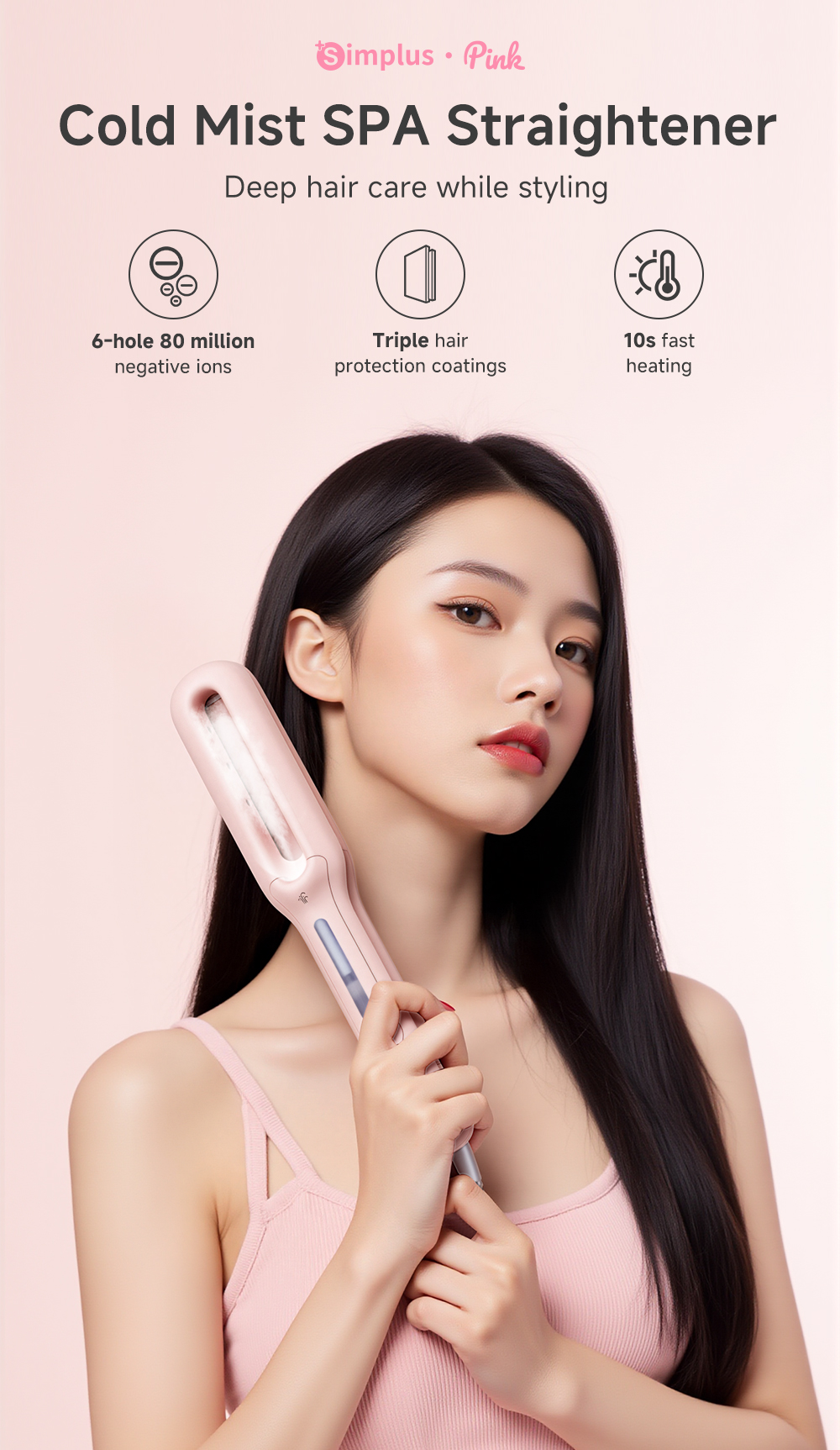 Simplus Hair Straightener Iron With Cold Mist 80 Million Negative Ions ...
