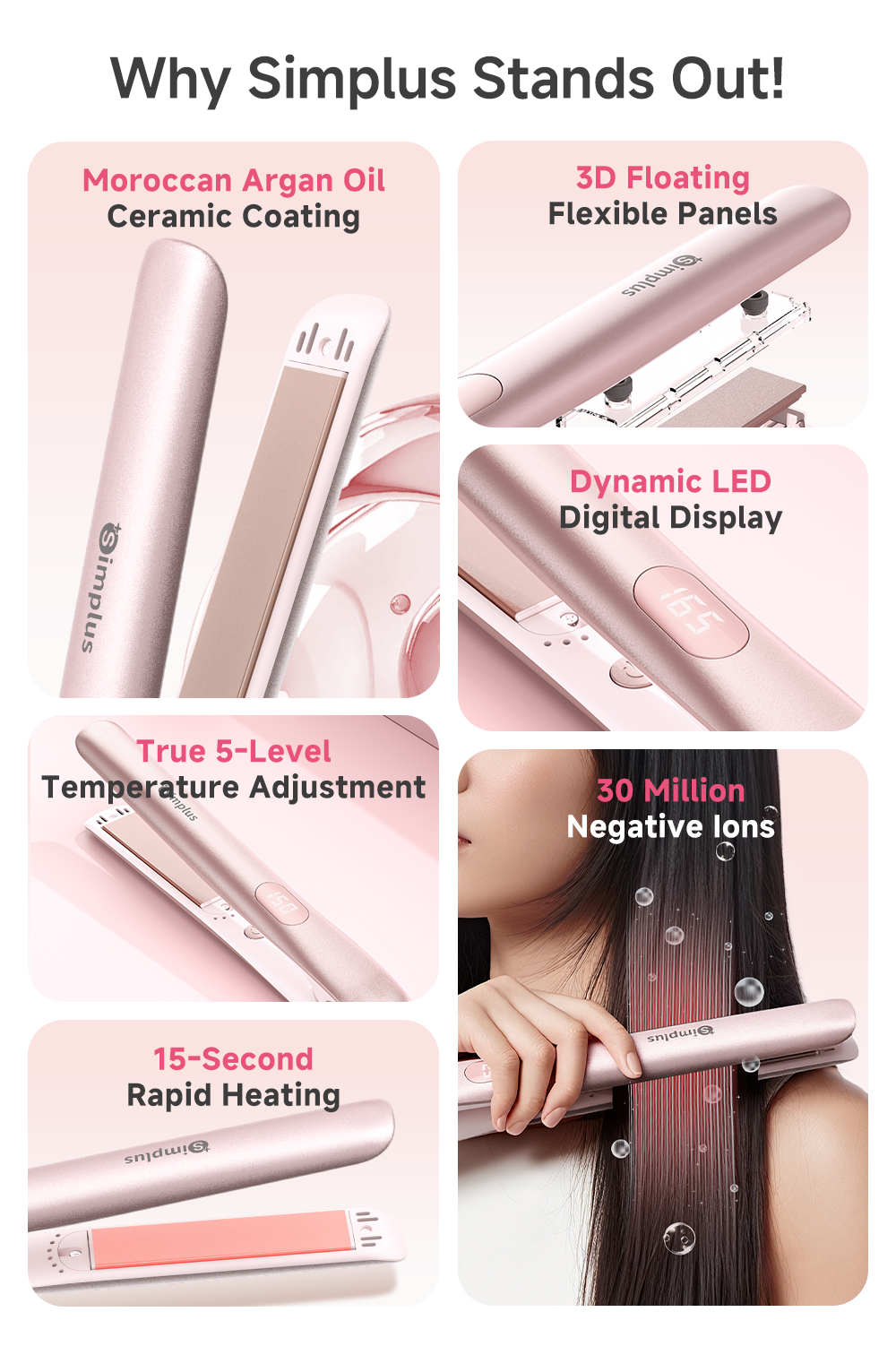 Simplus Hair Straightener Flat Iron Hair Curler 2 in 1 Professional ...