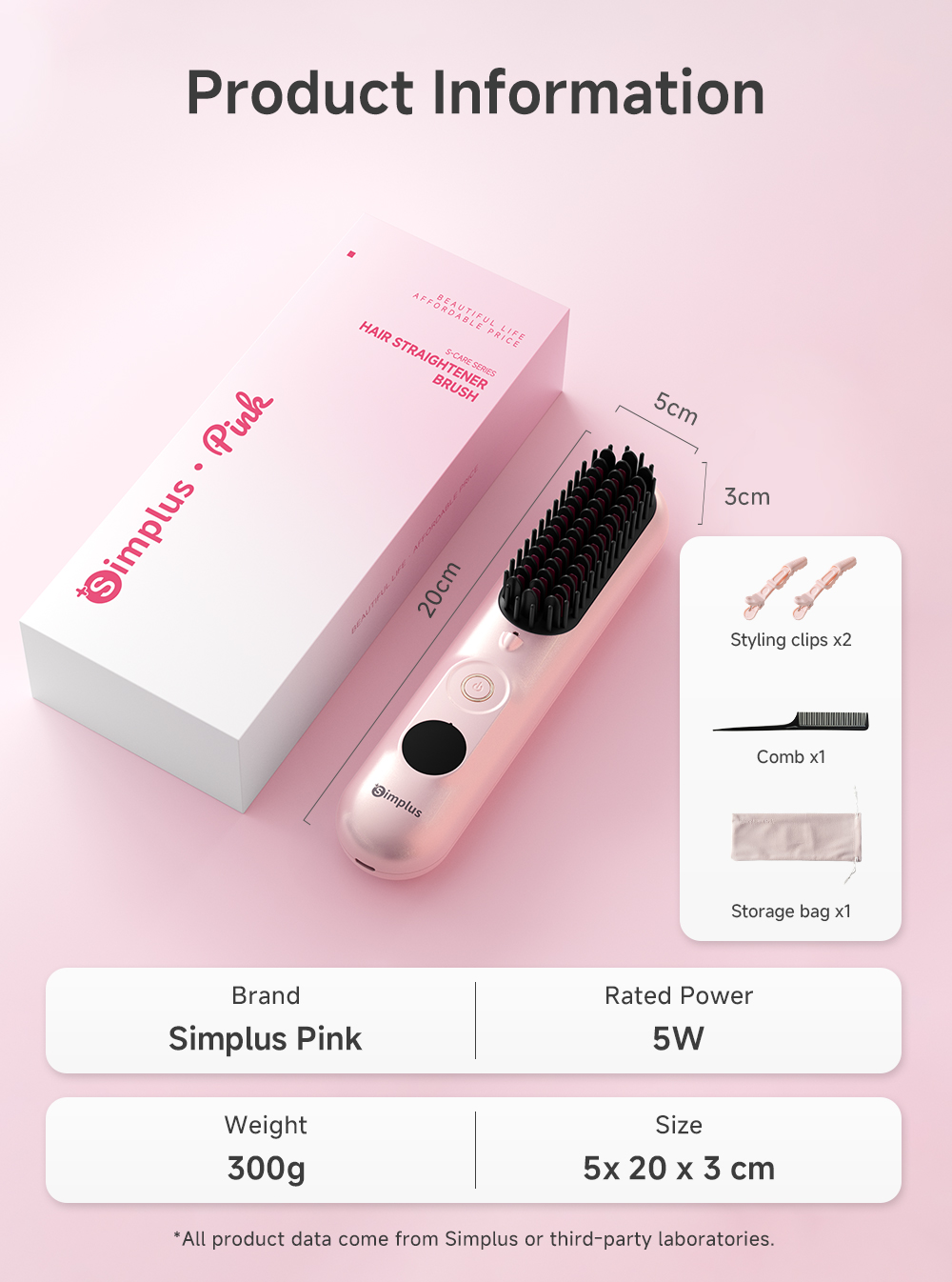 Simplus Cordless Hair Brush Straightener Negative Ion Anti-Scalding ...