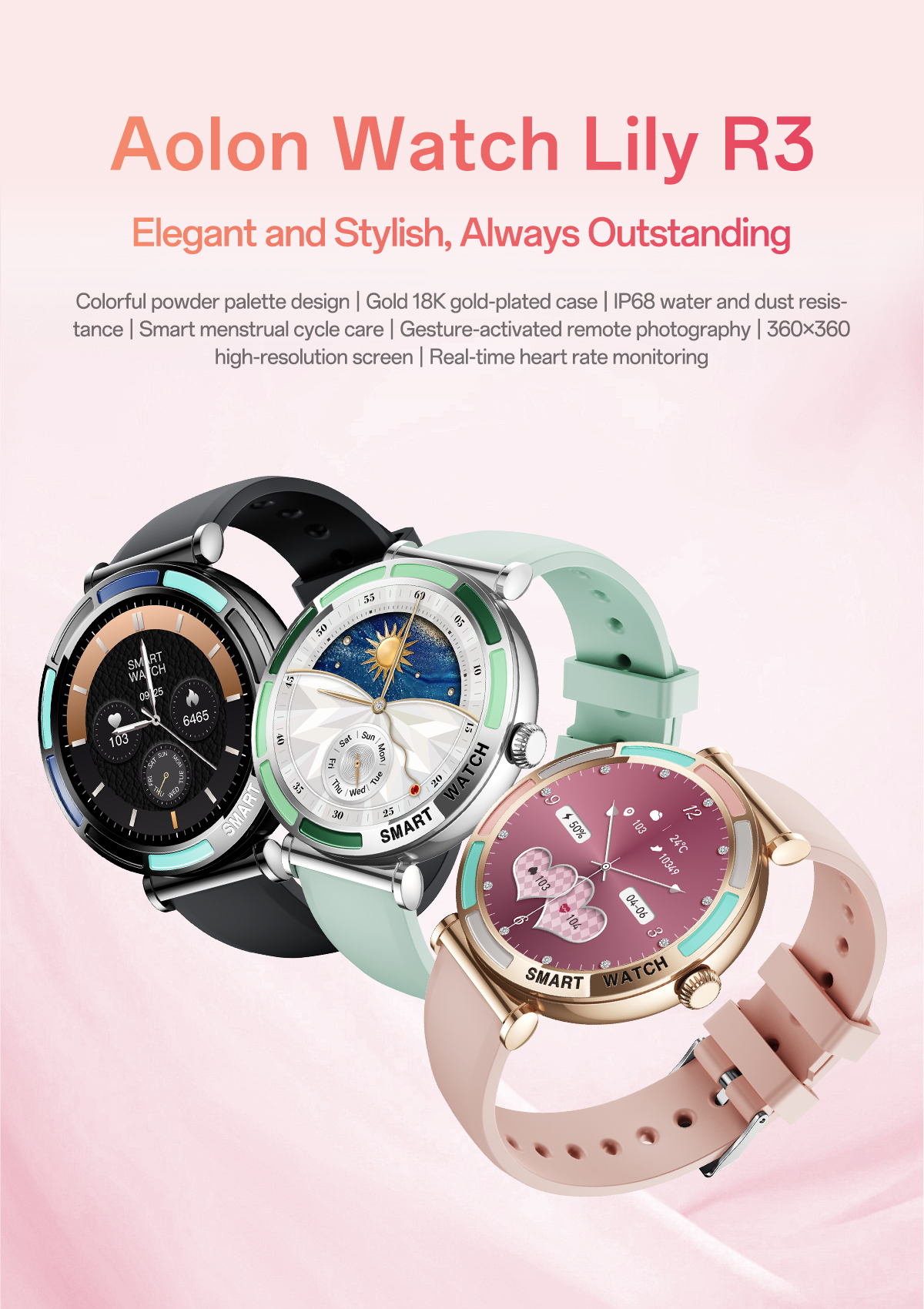 Aolon LILY R3 Smart Watch For Women 41mm 1 ATM Female Health Message ...
