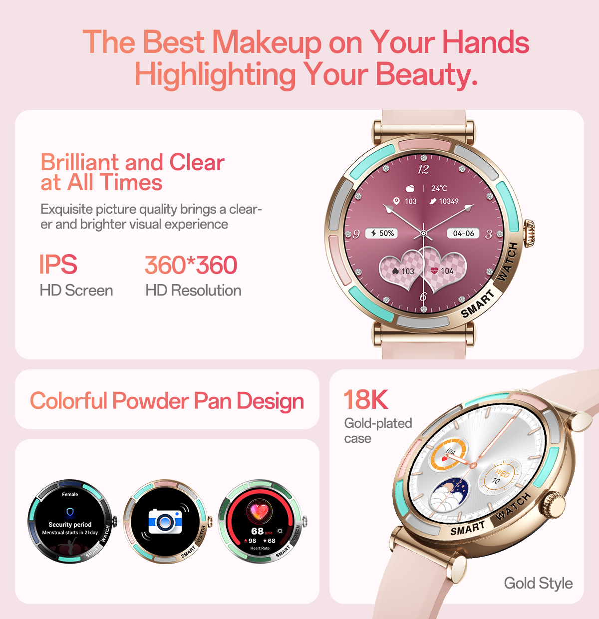 Aolon LILY R3 Smart Watch For Women 41mm 1 ATM Female Health Message ...