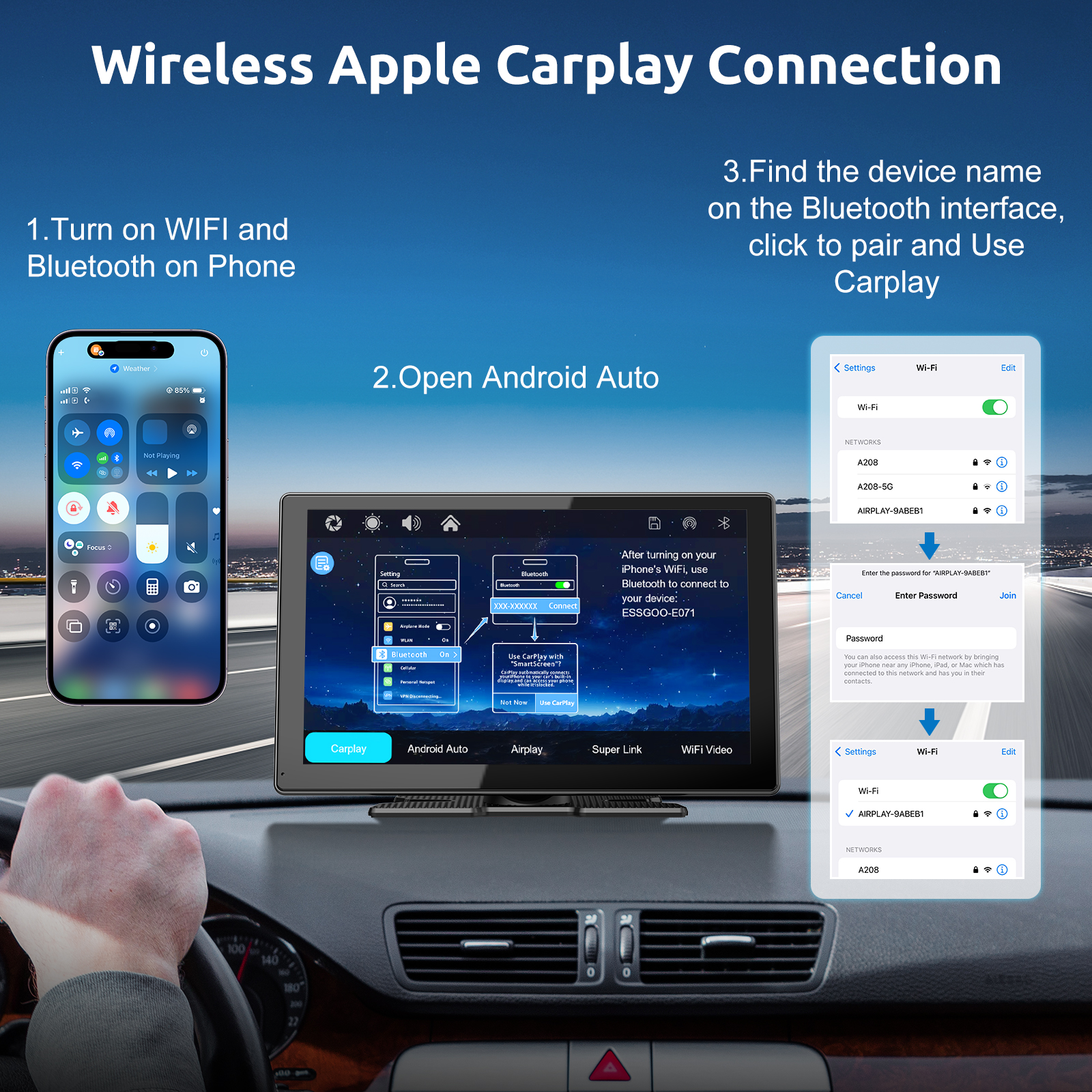 ESSGOO Newest 4K & 1080P Dual Record 9" INCH Portable Car Player ...