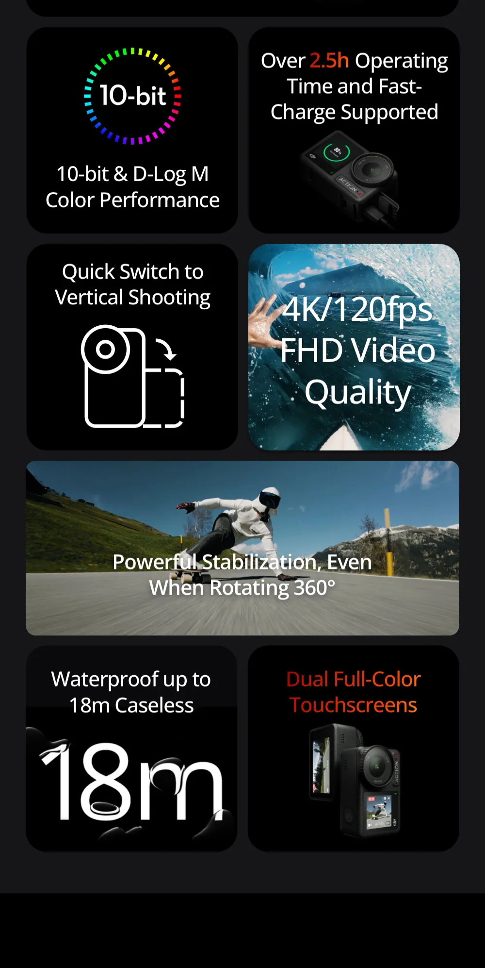 DJI Osmo Action 4 Waterproof 4K 120fps Action Camera Long Battery ...